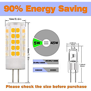 ZHENMING G4 LED Bulbs 110V-130V (Not Low Voltage 12V) G4 Bi-Pin Base Spotlight Lighting Dimmable 5W Warm White 3000K Replace 45W G4 Halogen Lamp, for Under-Cabinet Lights, Ceiling Lights, Pack of 4