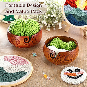 Wenqik 2 Pieces Wooden Yarn Bowl 5.9'' x 3'' and 6.7'' x 3'' Knitting Yarn Bowl with Holes Yarn Holder Yarn Basket Crocheting Accessories Kit Organizer for DIY Handmade Christmas (Dark Wood Color)