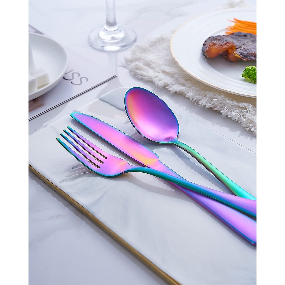 Joincook Matte Silverware Set with Steak Knives,Stainless Steel Flatware Set,24 Pieces Set Cutlery Utensils Set Service for 4,Spoons and Forks Set, Dishwasher Safe