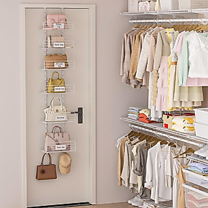 Aokitsink Hanging Purse Handbag Organizer Rack with Name Plate, Over The Door Detachable Bag Storage Rack - Can Use As 1/2 Part, Wall Mounted Adjustable Bag Rack with Stickers & Tapes, White