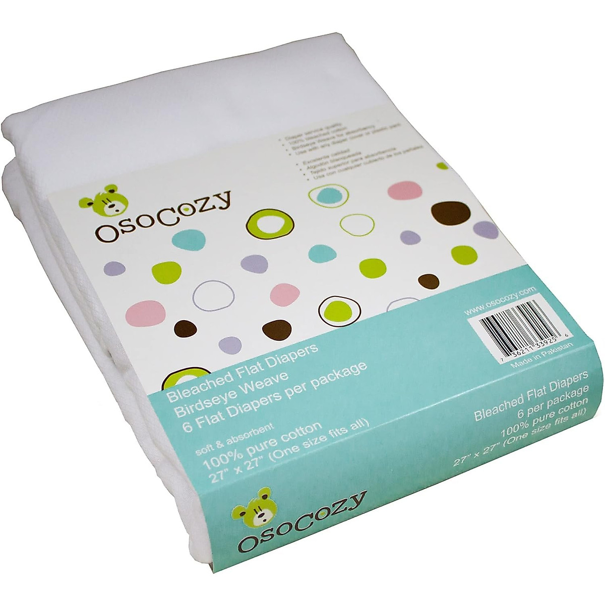 OsoCozy Bleached Birdseye Flat Cloth Diapers (6 Pack) - 27 x 27 Inches, One-Layer Flat Cloth Baby Nappies Made of Soft, Durable 100% Birdseye Weave Cotton…