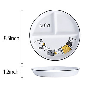 Ceramic Cartoon Cat Round Divided Plate Dinner Plate Luncheon Plate Salad Plate