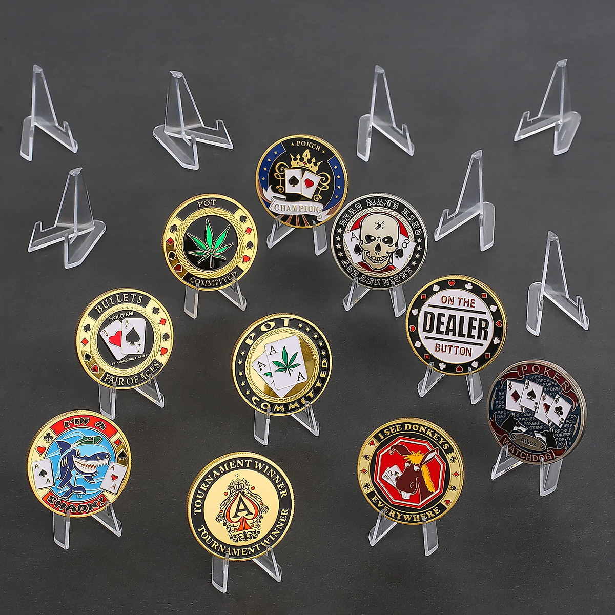 Acrylic Coin Display Stands, Challenge Coins Holders, Mini Easel Holders, Display Stand for Sports Cards, Casino Chips, Poker Guards, Greeting Cards, Challenge Medallions, AA Coins 1.4 Inch, 10 Packs