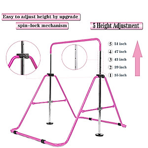 AMRTA Gymnastics Bars for Home with Rings Set Pink, Adjustable Height Training Balance Kip Monkey Bar Folding Horizontal Gymnastic Equipment, for Kids Children Junior Toddler Baby Ages 3-10