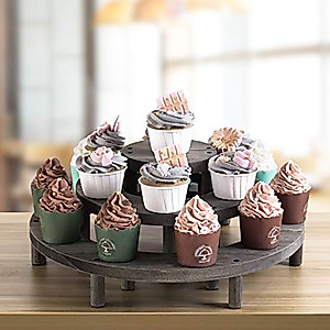 MyGift 3-Tier Cupcake Stand, Vintage Gray Wood Semi Circle Dessert and Retail Display Stand, Set of 2
