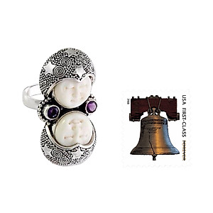 NOVICA Artisan Handmade Amethyst Cocktail Ring Artisan Crafted Sterling Silver Bone Indonesia Birthstone Balinese Traditional [crownbezel 1.7 in L x 0.8 in W x 0.4 in H Band Width 4 mm W] ' Royal