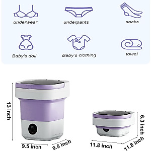 WesGen Portable Washing Machine,Foldable Touch Screen Mini Washing Machine,Small Washing Machine for Underwear,Baby Clothes or Small Items,for Apartments,Camping,(7.5 Liters),Purple (WE322)