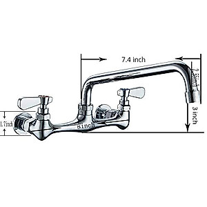 Utility Sink Faucet Wall Mount Commercial Faucet Kitchen Laundry 8 Inch Swivel Spout 2 Dual Handle Restaurant Industrial Chrome Mixer Tap No Lead by Homevacious