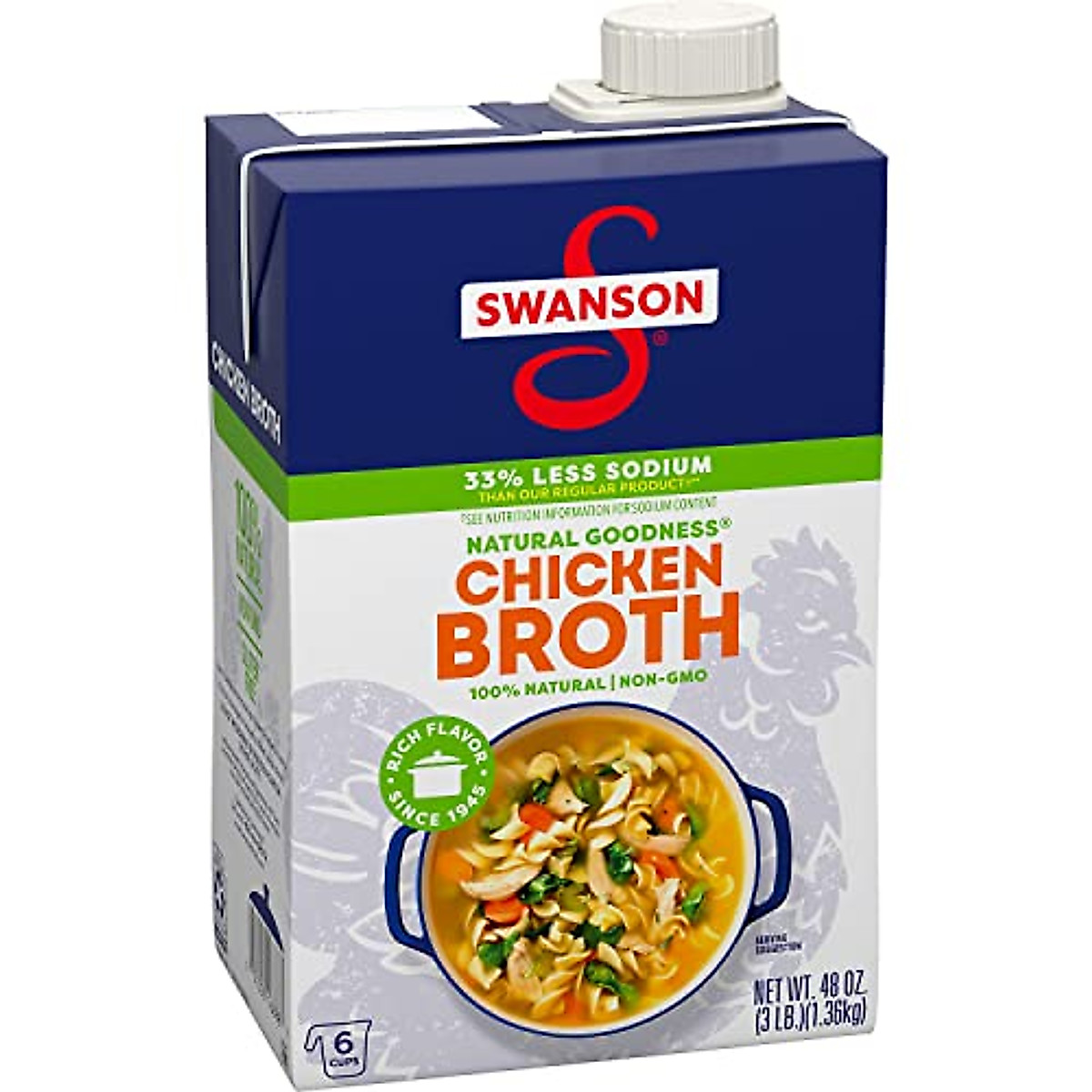 Swanson Natural Goodness 33% Less Sodium Chicken Broth, 48 oz Carton