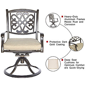 DALI 3 Piece Bistro Set, Cast Aluminum Dining Table Patio Glider Chairs Garden Backyard Outdoor Furniture