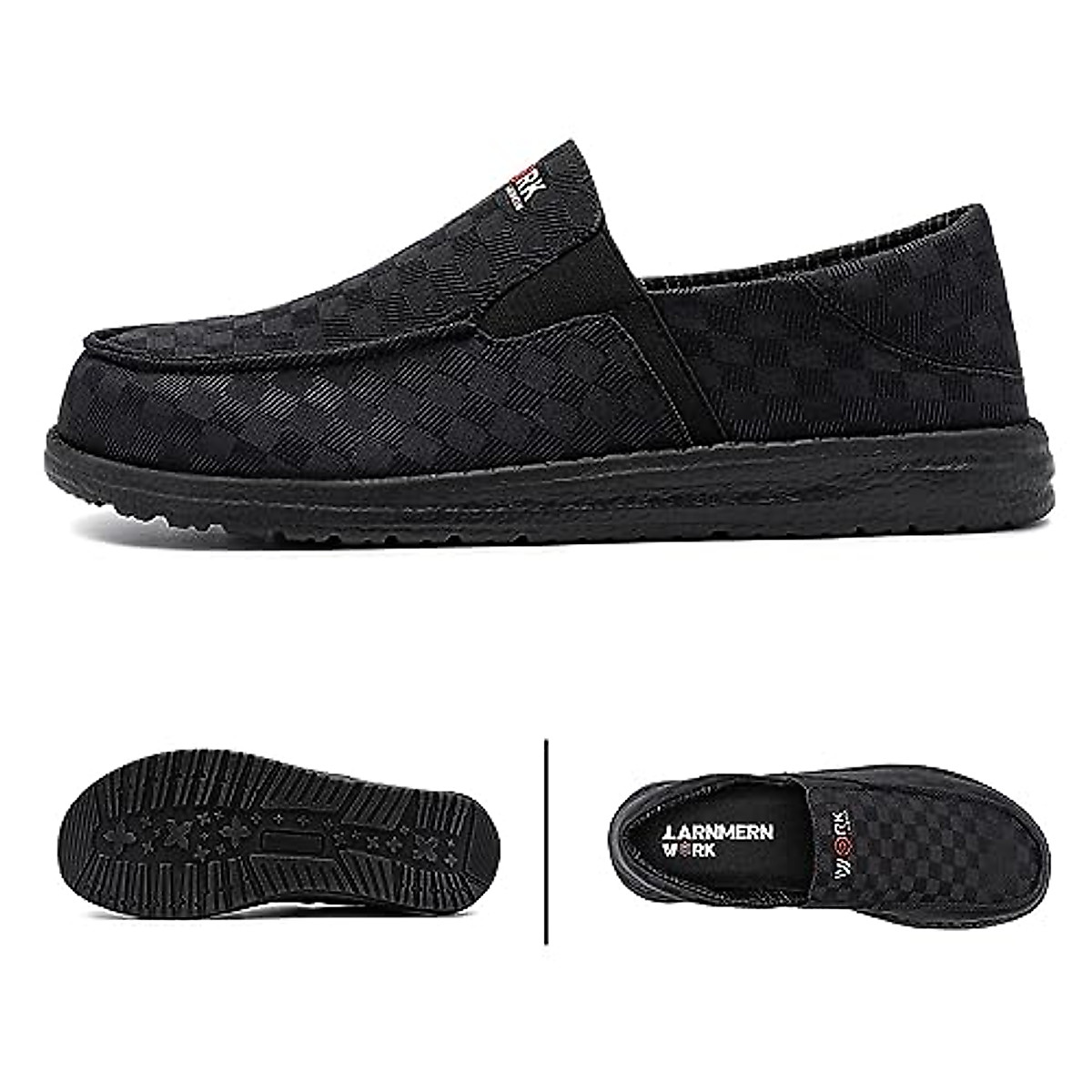 LARNMERN Slip On Steel Toe Shoes Loafers Men Lightweight Walking Sneakers Steel Toe Loafers(7.5 Men, Black)
