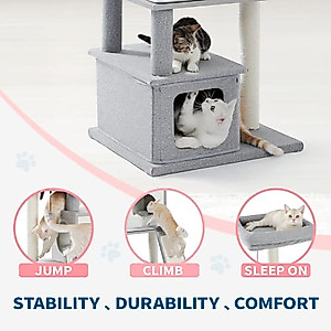 Made4Pets Modern Cat Tower for Indoor Big Cats, Wood Cat Tree with Scratch Post and Top Perch Bed, Tall Kitty Condo Litter Box for Large Cats 20 Lbs, Heavy Duty Narrow Kitten Tree