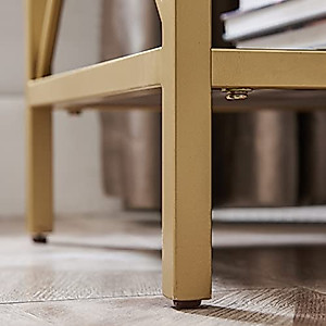 Leick Home Gold Metal and Wood Night Stand Nightstand, Walnut