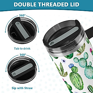 Yasala Car Tumbler with Handle Cactus Floret Travel Mug Coffee Cup Insulated Beverage Container Mega Cup for Hot Cold Drinking Thermos Water Bottle Cupholder Friendly 40 oz