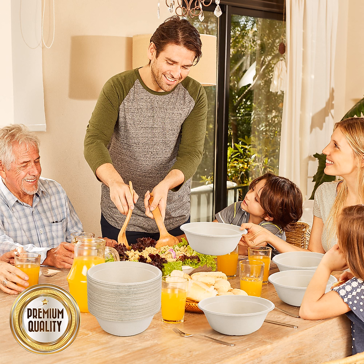 Green Tree Products Disposable Paper Bowls, 32 Oz [50 Pack] Large Bowl-100% Compostable, Biodegradable, Eco-friendly - Convenient for Daily Use for Salad, Hot Soup, and Pasta