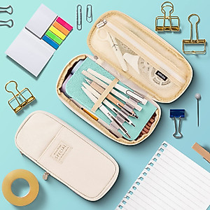 LHMTQVK Large Capacity Pencil Case Pencil Pouch Handheld Pen Bag, school pencil case for Teen Girl Boy Men Women Adult (Light green-beige)