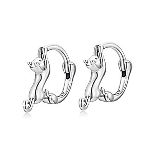 MUNDELL 925 Sterling Silver Cute Cat Tiny Huggie Hoop Earrings for Cat Lovers Hypoallergenic Earrings for Women Fine Jewelry