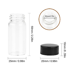 Furnido 20ml Glass Sample Vial,20 Pcs Empty Refillable Glass Bottle with Black Screw Caps,Essential Oil Bottle Storage Liquid Sampling Collection Container,20 Label (Clear)