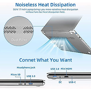 SGIN 17 Inch Laptop, Windows 11 Laptops with IPS Display, 4GB RAM 128GB SSD Computer, Intel Celeron Quad Core J4105(Up to 2.5 GHz), Mini HDMI, Webcam, Dual Wi-Fi, 512GB Expansion