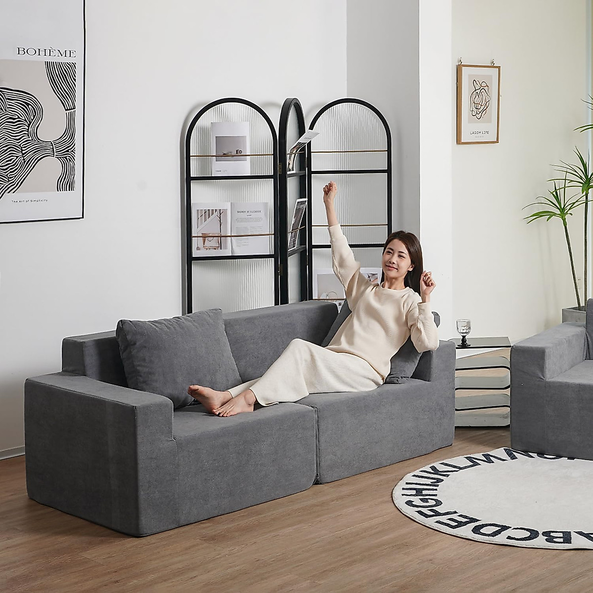 N&V Foam Sofa, Made with All Foam, Great for Livingroon and Bedroom (Grey, Love Seat)
