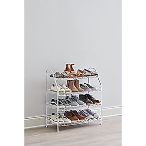 Rubbermaid 4-Tier Wire Shoe Rack, White, Simple Assemble, Storage Shelf for Organization in Bedroom/Closet