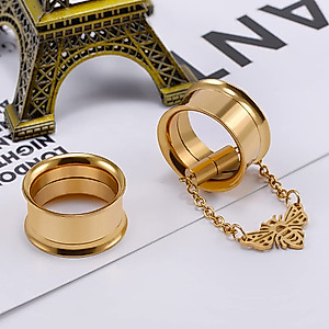 POBAISITER 2PCS Stainless Steel Ear Gauges Tunnels Hollow Spider Bee Bat Chain Screw Fit For Men Women 6mm-25mm