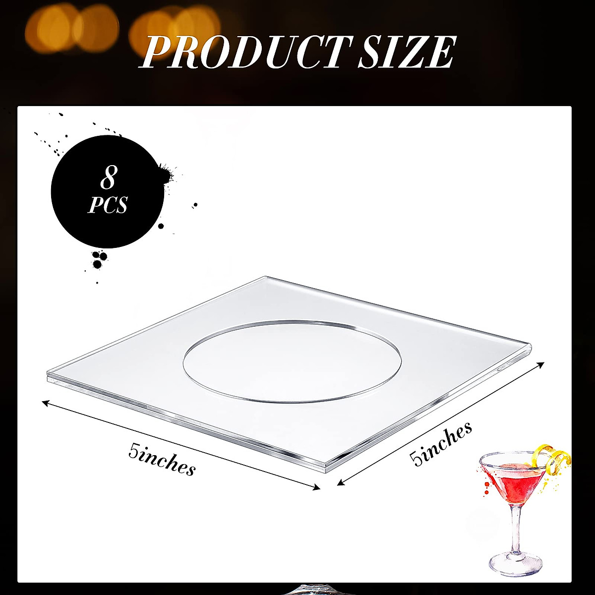 Tatuo 8 Pack Acrylic Coasters DIY Cocktail Napkin Holder Square Clear Coasters for Bar Decor Drinks Table Room Home Office, Without Inserts