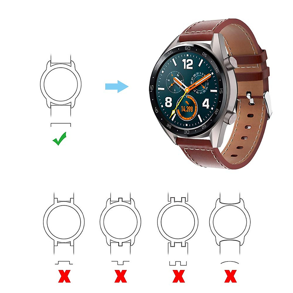 SourceTon Compatible with Huawei Watch GT/GT2 Leather Watch Band and Screen Protectors, Leather Replacement Wristbands (Brown) with Metal Buckle and Screen Films for Huawei Watch GT/GT2