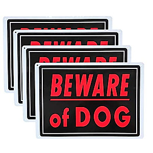 Beware of Dog Sign Meta 14x10 inch Rust Free Aluminum, UV Printed, Easy to Mount Weather Resistant for Fence (4 Pack)