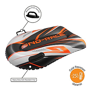 CocoNut Outdoor- 48” Inflatable Toboggan Sled- Orange Cyclone Heavy Duty Snow Sled with Sturdy Handles for Kids, Teens and Adults-Cold Resistant Toboggan -Lightweight Tube for Boys and Girls