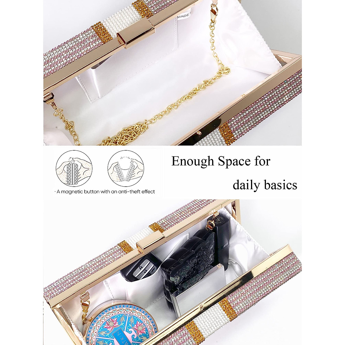 Beilaidisi Womens Evening Bags Dollar Money Clutch Purse Rhinestone Glitter Crossbody Shoulder Bag Large