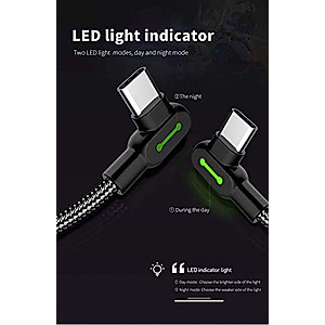 Type C USB 90 Degree Right Angle Elbow Design Game LED Strong Nylon Braided Sync Charge USB Data 6FT Cable Compatible Samsung Galaxy S20 S10 S9 S8 Plus Note 10 Google Pixel and More (3 Pack,6FT)