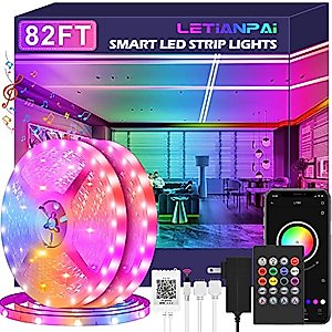 Led Strip Lights, 82ft/25m Long Smart Led Light Strips Music Sync 5050 RGB Color Changing Rope Lights,Bluetooth APP/IR Remote/Switch Box Control Led Lights for Bedroom,Home Decoration,Party,Festival