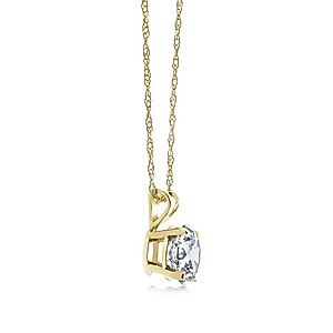 Gem Stone King 14K Yellow Gold Forever Classic Moissanite from Charles & Colvard Solitaire Pendant Necklace For Women (0.80 Cttw, Round 6MM, with 18 Inch 14K Yellow Gold Chain)