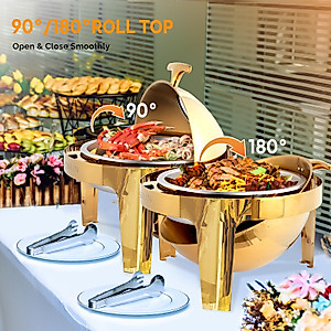 ROVSUN 6 QT Round Chafing Dish Buffet Set, Roll Top NSF Stainless Steel Buffet Warmer Chafers and Buffet Warmers Sets with Thick Frame for Catering Events Parties Weddings Dinners,Gold