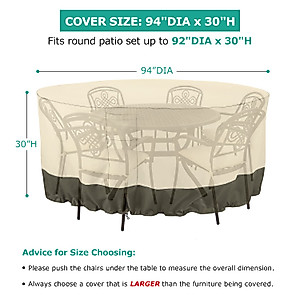 SunPatio Outdoor Furniture Cover Waterproof, Patio Furniture Covers for Round Table Chairs Set, UV Resistant Anti-Fading Cover Outdoor Table Cover, Beige and Olive, 94 inch Diameter