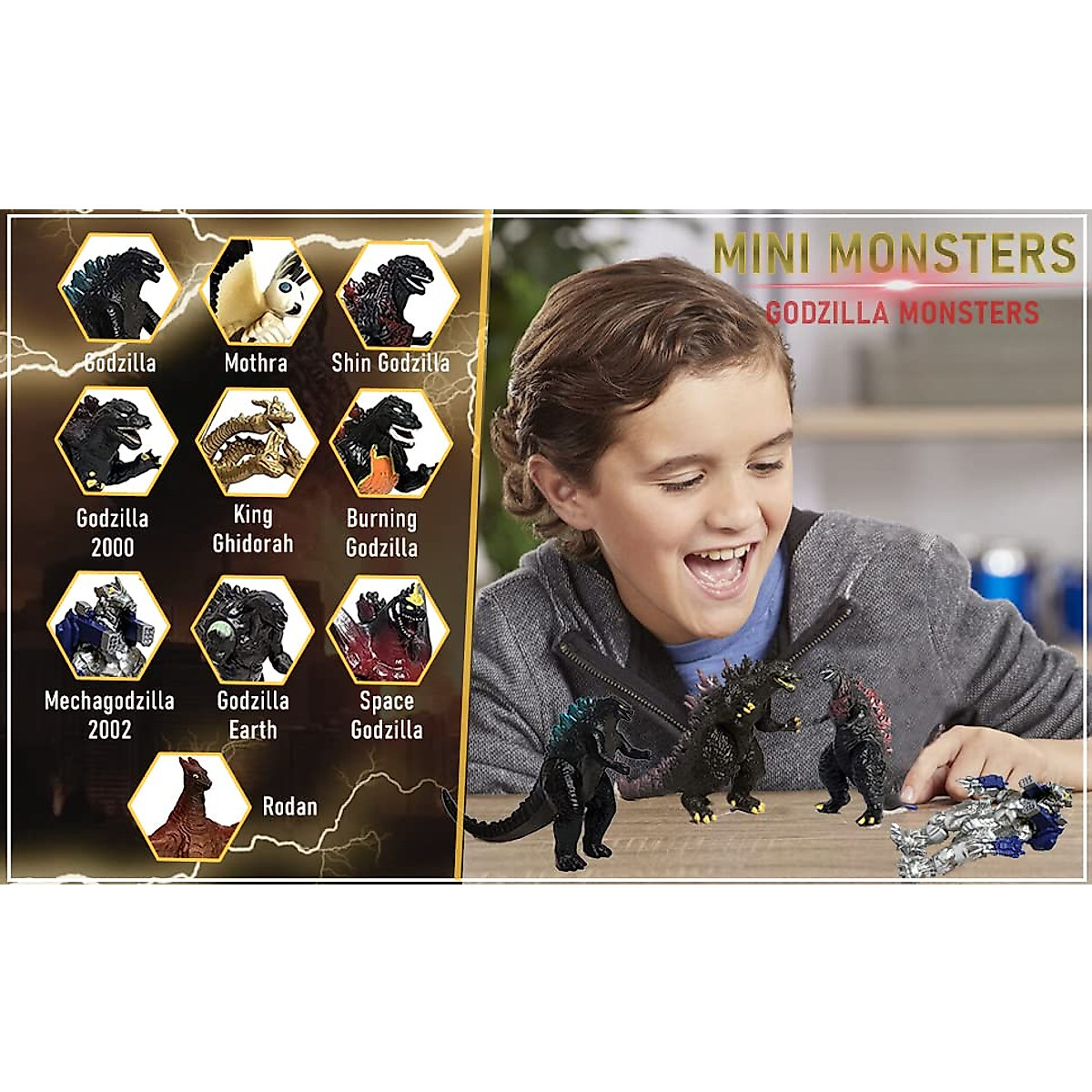 TwCare Set of 10 Godzilla Toys, Movable Joint Action Figures, King of The Monsters vs Kong Mini Dinosaur Mothra Imago Burning Heisei Mecha Ghidorah Playsets Kids Birthday Cake Toppers Pack