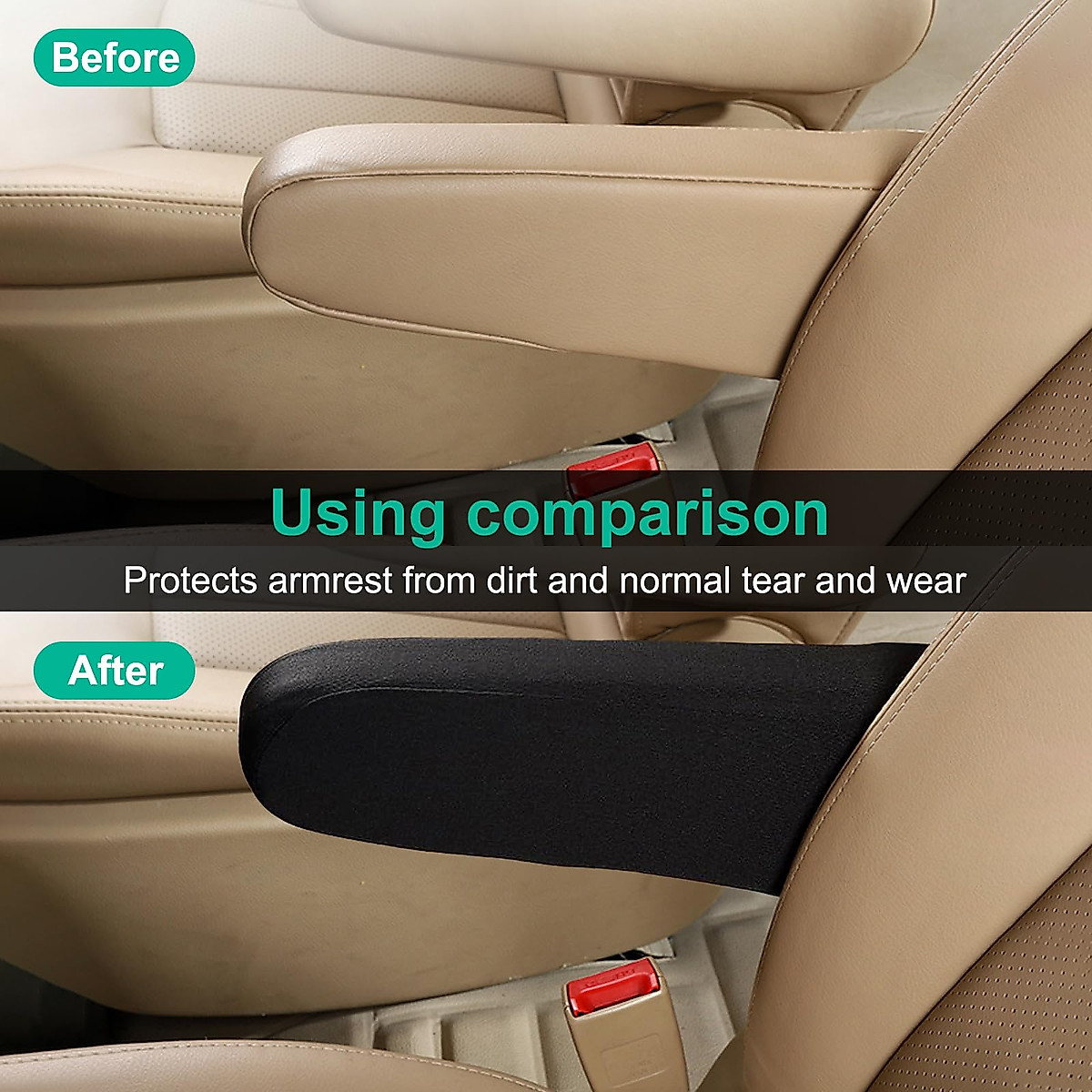 TUTUDOW 1 Pair Universal Size Seat Arm Rest Cover,Replacement Car Front Seat Armrest Cover,Car Interior Accessories(Black)