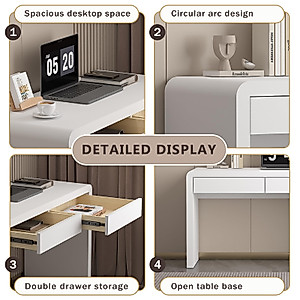 Dongge White Computer and Gaming Desk with Drawers.Home Office desks for Bedroom.Wooden Kids' Writing Table.Three-Layer Lacquered Thick Wooden Board Work Desk That can be Used as a Vanity(Z-101)