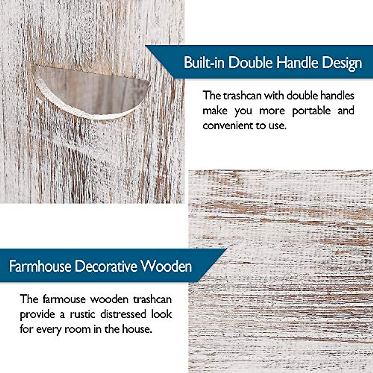 Honest Wood Trash Can,Rustic Farmhouse Style Wastebasket Bin with Handle for Living Room,Bedroom,Bathroom,Kitchen,Office(White)