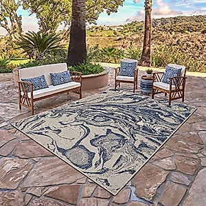 Lr Home Ox Bay Seamas Abstract Oasis Indoor Outdoor Rug, White/Navy, 3' x 5'