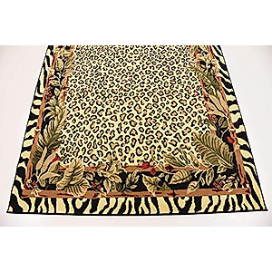 Unique Loom Wildlife Collection Animal Inspired with Cheetah Bordered Design Area Rug, 5 ft x 8 ft, Ivory/Black
