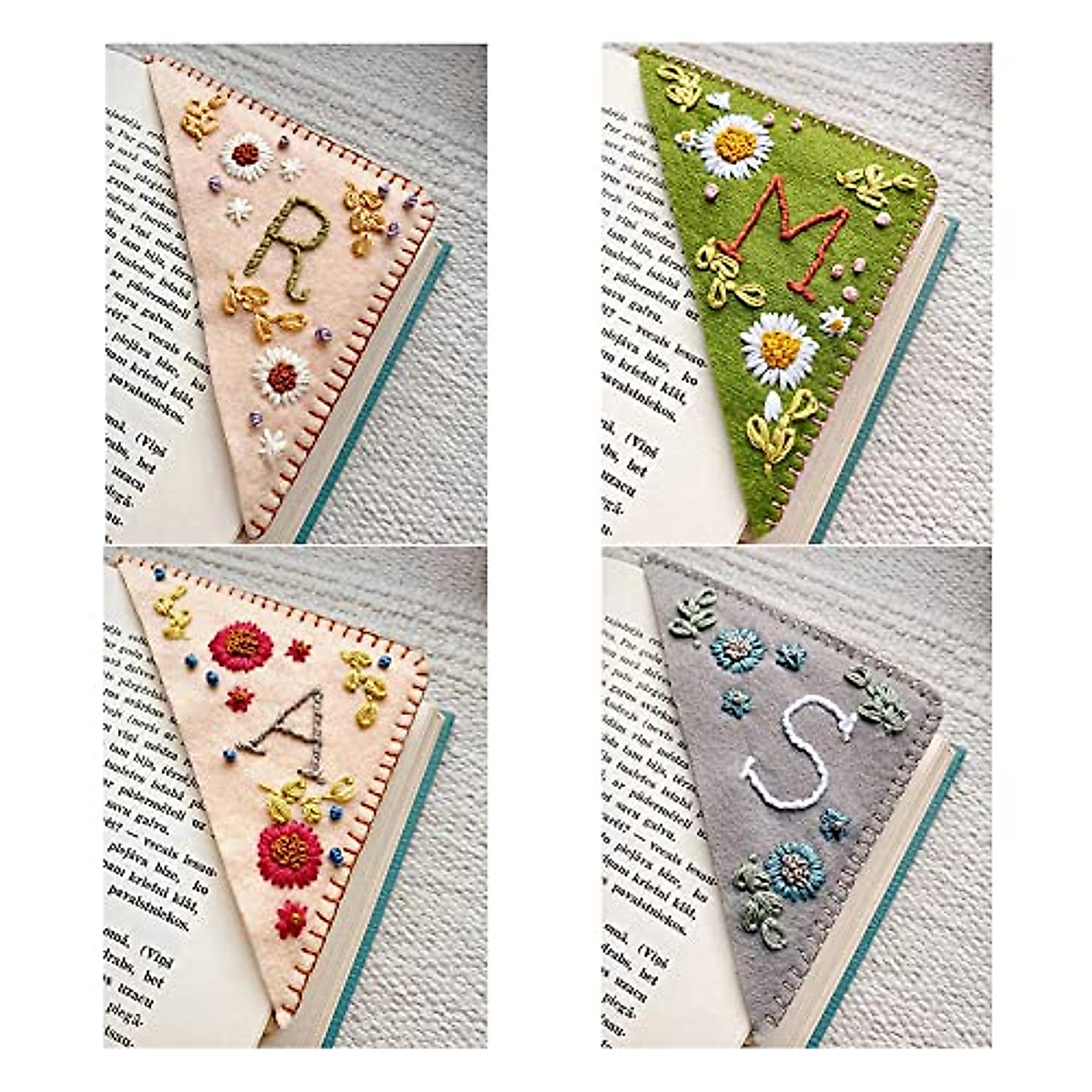 Personalized Hand Embroidered Corner Bookmark Cute Flower Letter Felt Bookmarks Embroidered Bookmark Corner