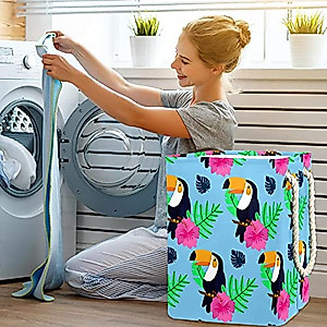 DEYYA Waterproof Laundry Baskets Tall Sturdy Foldable Bird Tropical Print Hamper for Adult Kids Teen Boys Girls in Bedrooms Bathroom