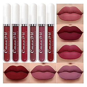 evpct CmaaDu 6Pcs Lipstick Matte Liquid Lipstick Lipgloss Set for Women, Dark Plum Wine Rose Mauve Red Nude Pink labiales mate 24 horas originales matte larga duracion 24 Hour Lipstick A-02