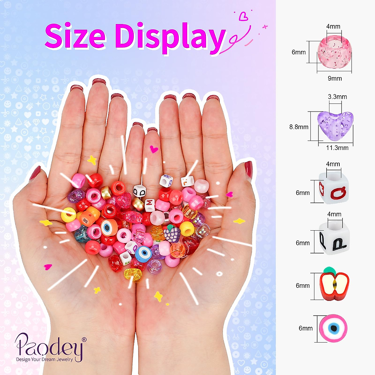 Paodey 2400pcs Pony Beads 72 Colors 9mm Friendship Bracelets Making Kit, Rainbow Kandi Beads Bulk Letter Beads for Name Bracelets Jewelry Making Crafts with Elastic String