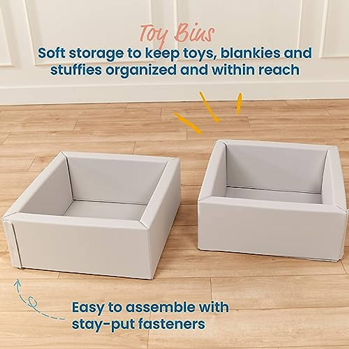 ECR4Kids SoftZone Play Patch Toy Bins, Beginner Playset, Light Grey, 2-Pack