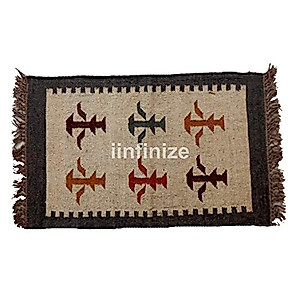 iinfinize Traditional Carpet Indian Designing Dhurrie Floor Mat Wool Jute Rug Runner Kilim Vintage Area Carpet Decorative Living Room Rug Runner Pooja Mat 2x3 Ft