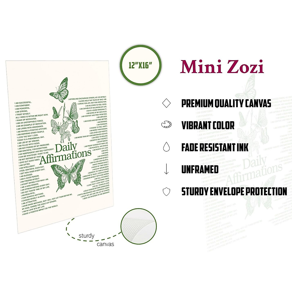 MINI ZOZI 12X16 Sage Green Y2K Butterfly Wall Art Canvas - Retro Indie Bedroom Decor