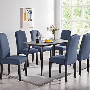 Yaheetech 6pcs Dining Chairs Fabric Upholstered Chair Kitchen Parson Chair with Nailhead Trim and Solid Wood Legs for Home Kitchen and Restaurant, Blue